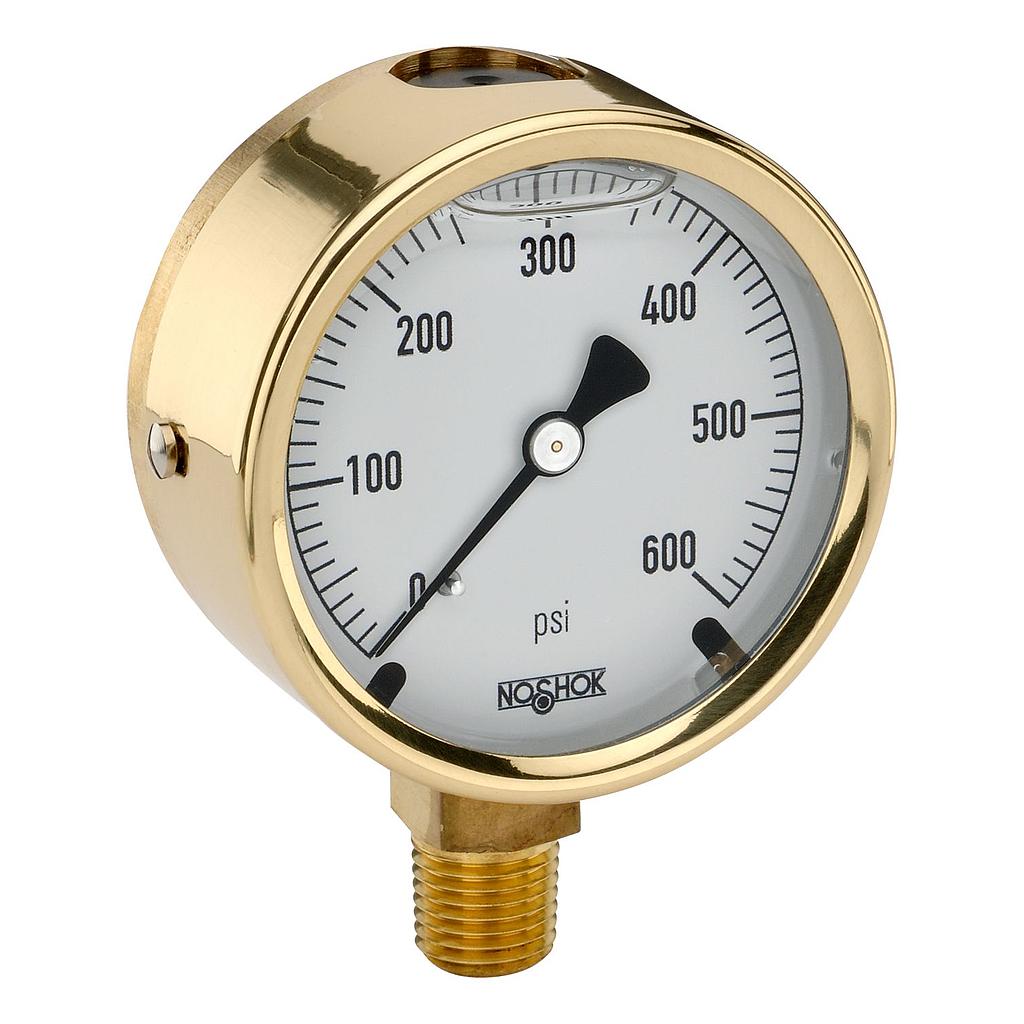 300 Series Brass Case Liquid Filled Pressure Gauge, -30 inHg to 0 psi ...